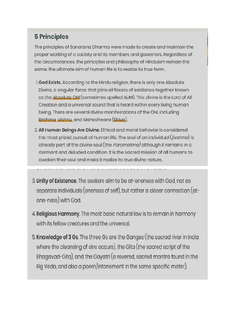 5 Principles of Hinduism | PDF