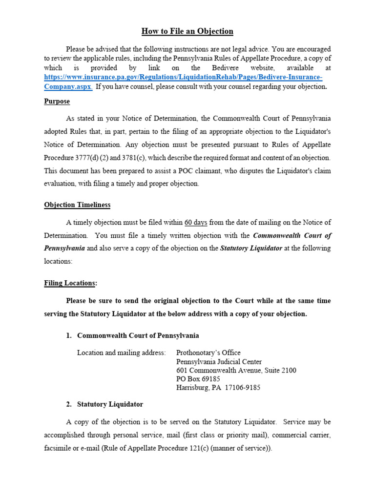 How To File An Objection-Bedivere | PDF | Pro Se Legal Representation ...