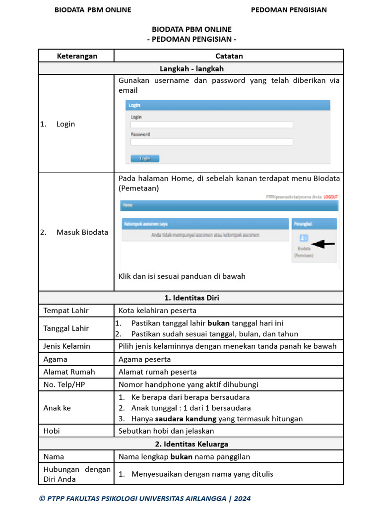 Panduan Pengisian Biodata -Prosus Inten Jatim | PDF
