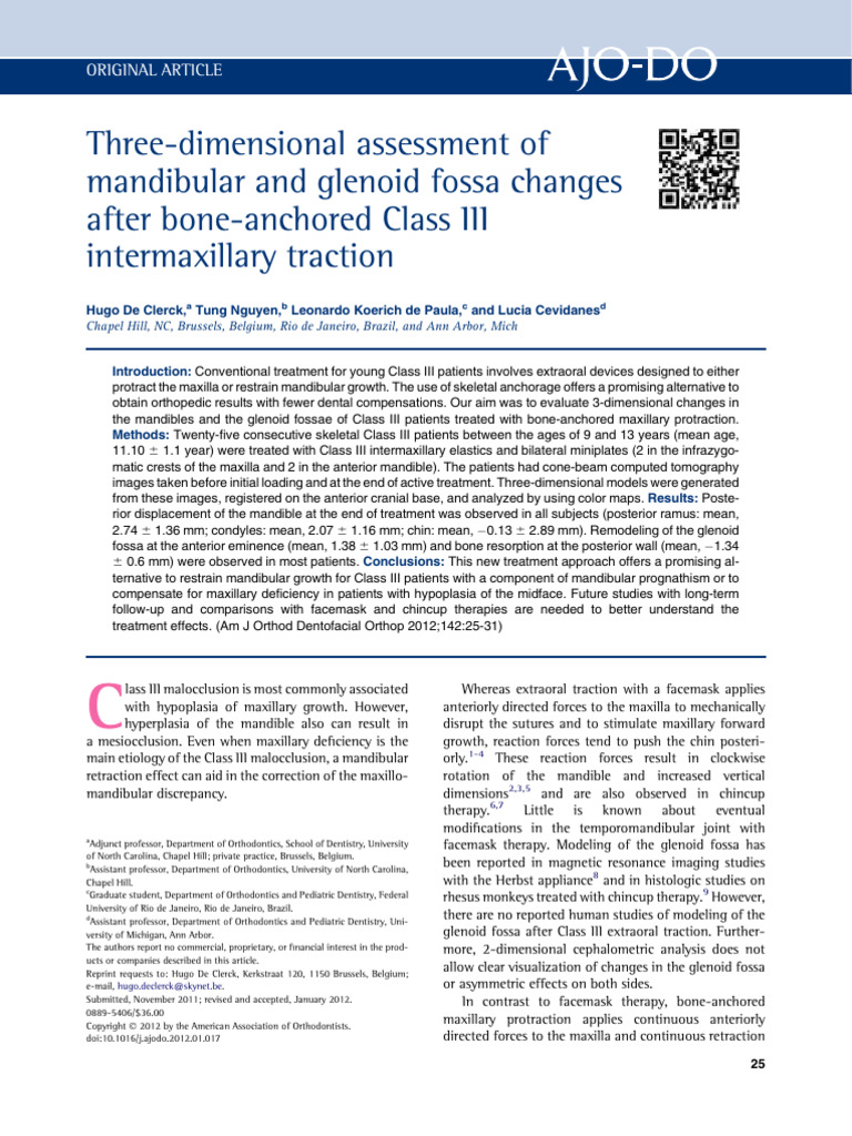Three-Dimensional Assessment of Mandibular and Glenoid Fossa Changes After Bone-Anchored Class ...