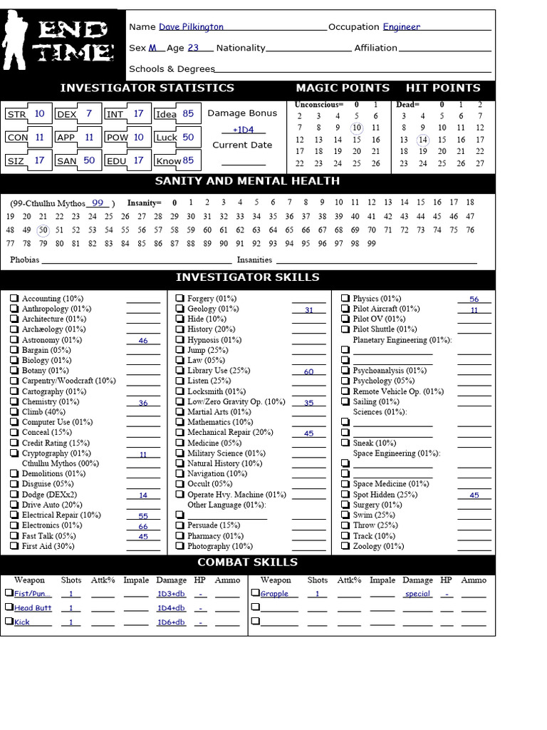 CoC - End Time - NPC Engineer | PDF | Science