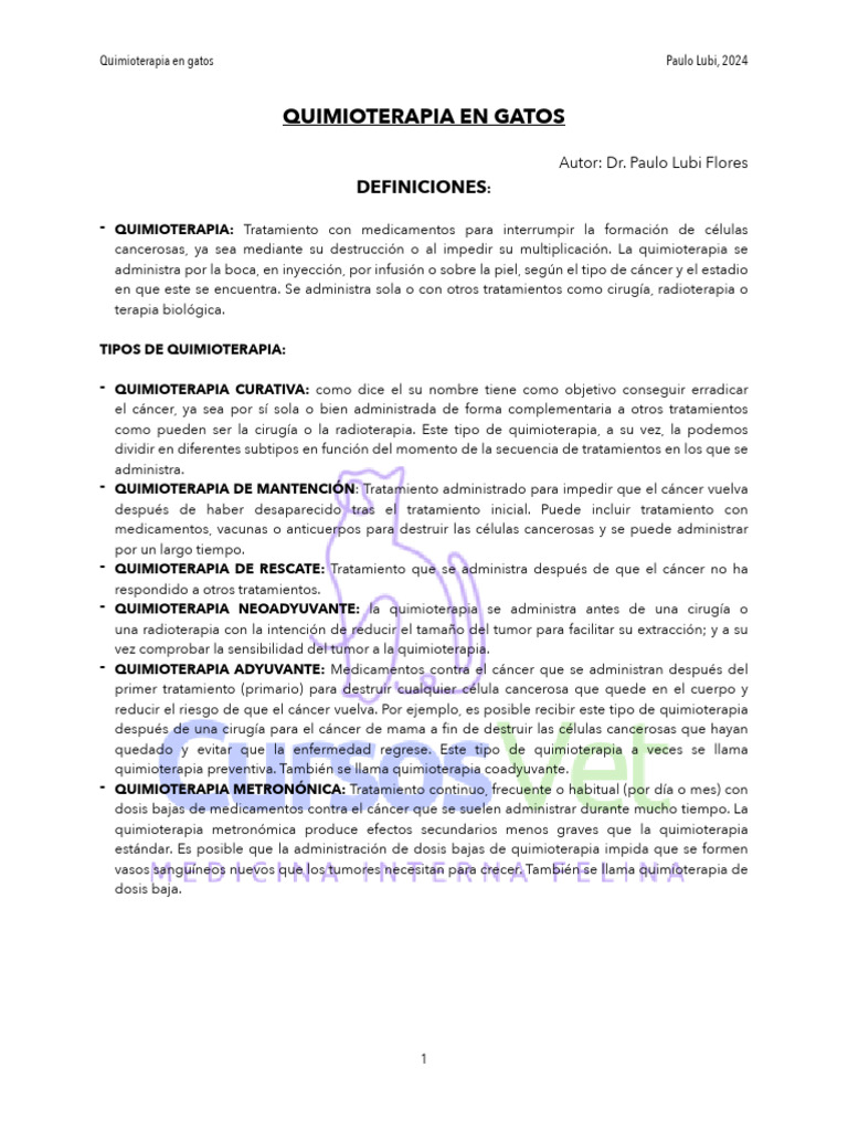 Quimioterapia en Gatos: Tipos y Tratamientos | PDF | Quimioterapia | Cáncer