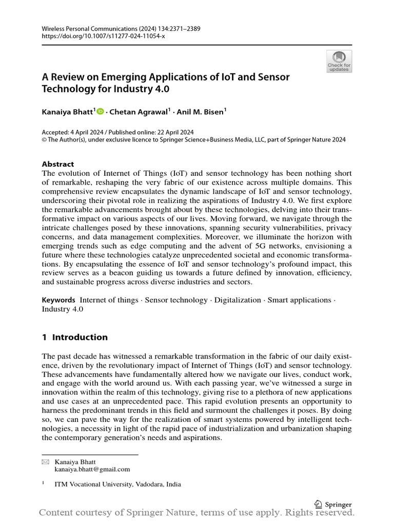 A Review On Emerging Applications of IoT and Senso | PDF | Internet Of ...