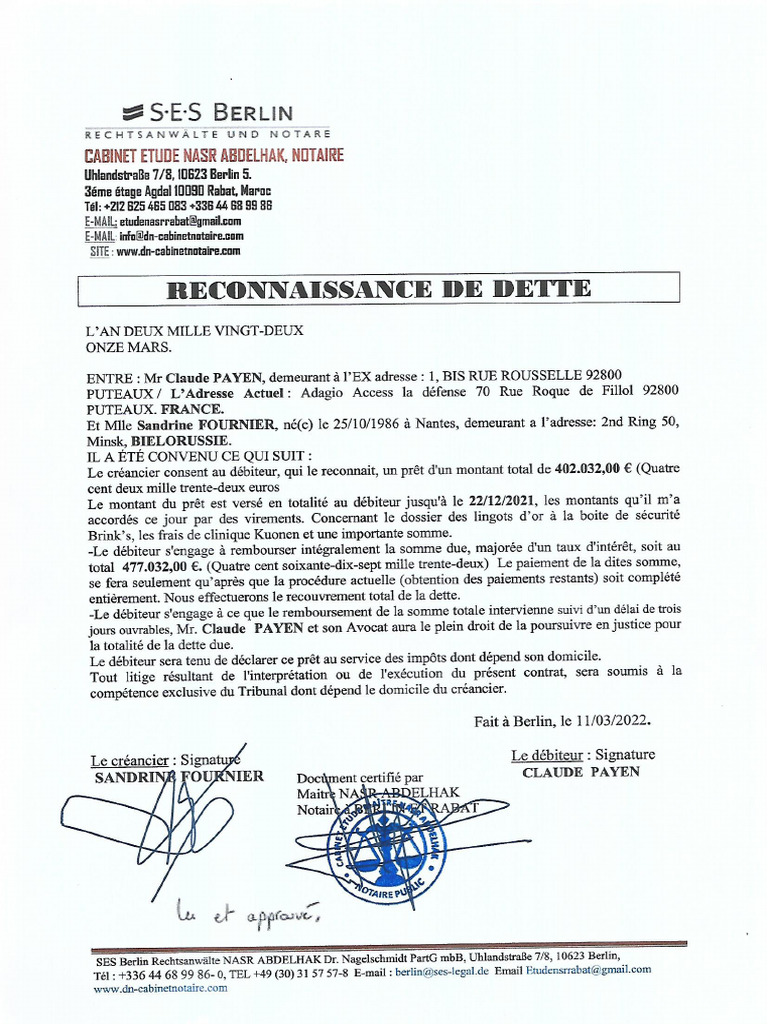 28.06..2022 Certificatde Reconnaissance de Dette | PDF