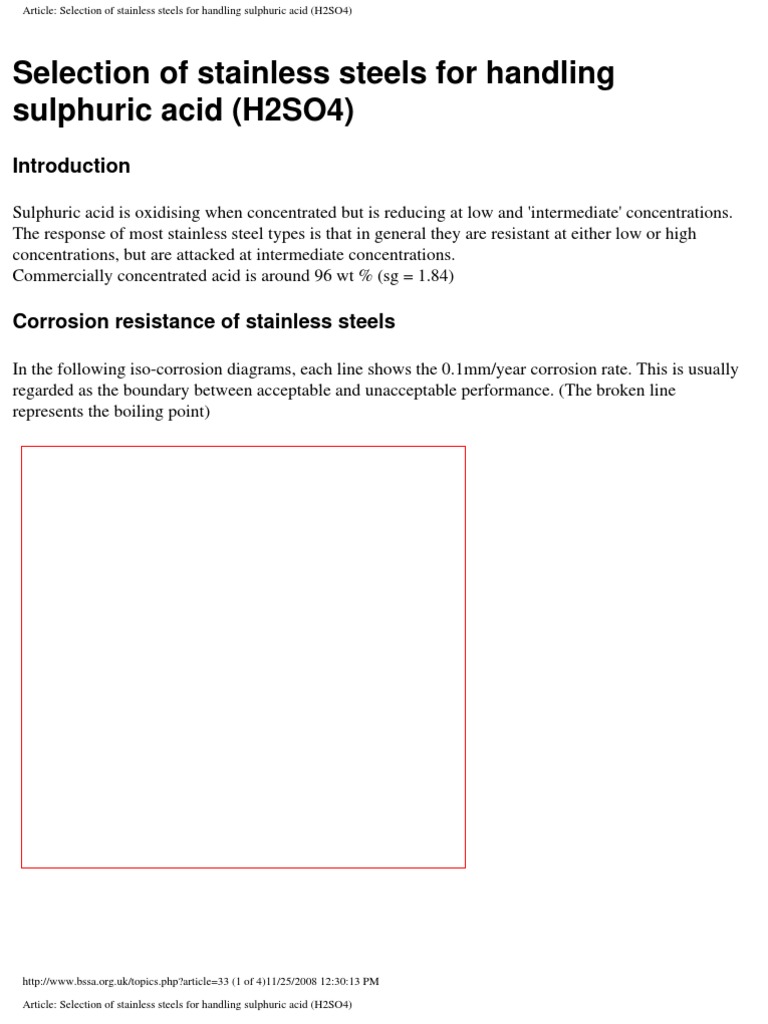 Article - Selection of Stainless Steels For Handling Sulphuric Acid ...