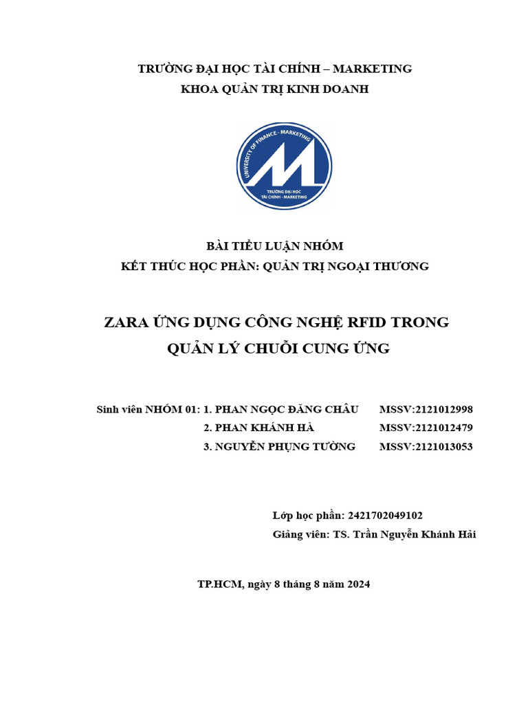 Zara Ứng Dụng Công Nghệ Rfid Trong Quản Lý Chuỗi Cung Ứng | PDF