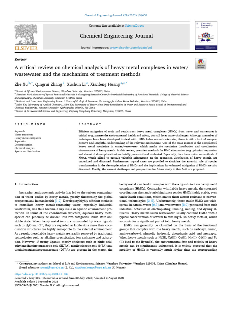 A Critical Review On Chemical Analysis of Heavy Metal Complexes in ...