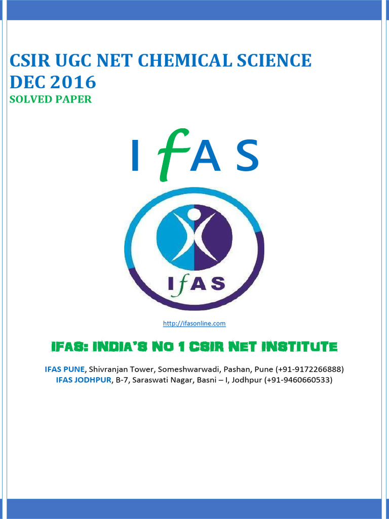 IFAS Jodhpur Chemical Sciences Overview | PDF | Chemical Reactions ...