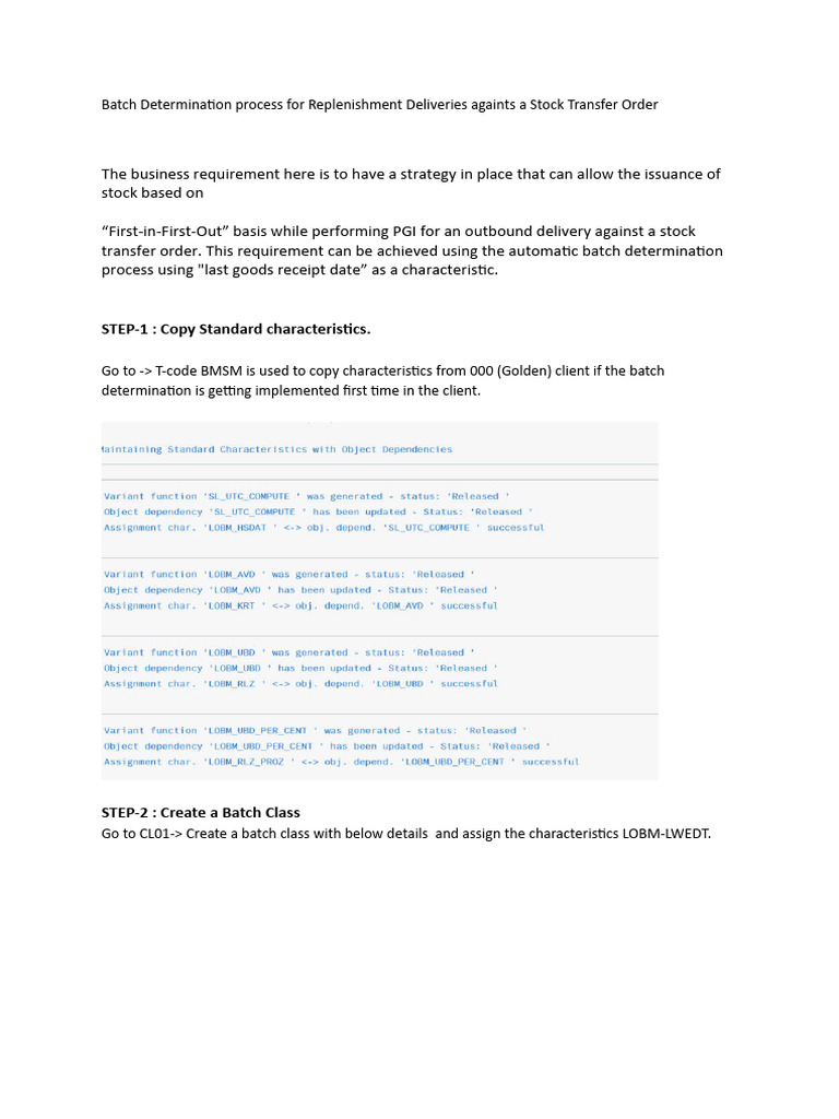 Batch Determination Process For Replenishment Deliveries Againts A Stock Transfer Order | PDF ...