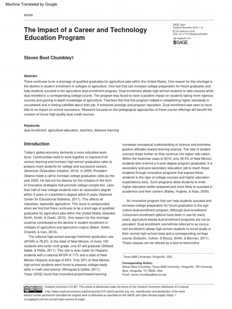 The Impact of A Career and Technology Education PR | PDF | Teachers ...