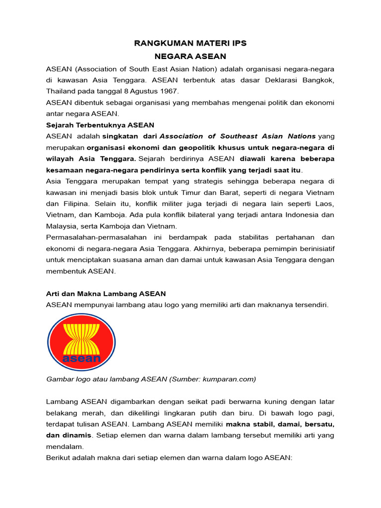 Rangkuman Materi Ips Asean | PDF
