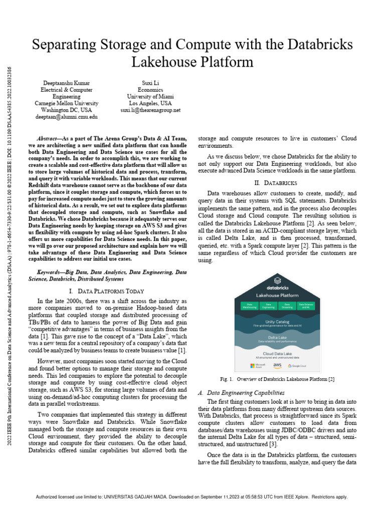 Separating Storage and Compute With The Databricks Lakehouse Platform | PDF | Apache Spark ...