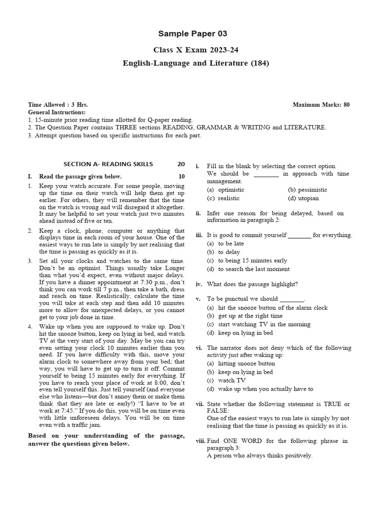 English Exclusive Sample Papers | PDF | Sanitation | Drinking Water