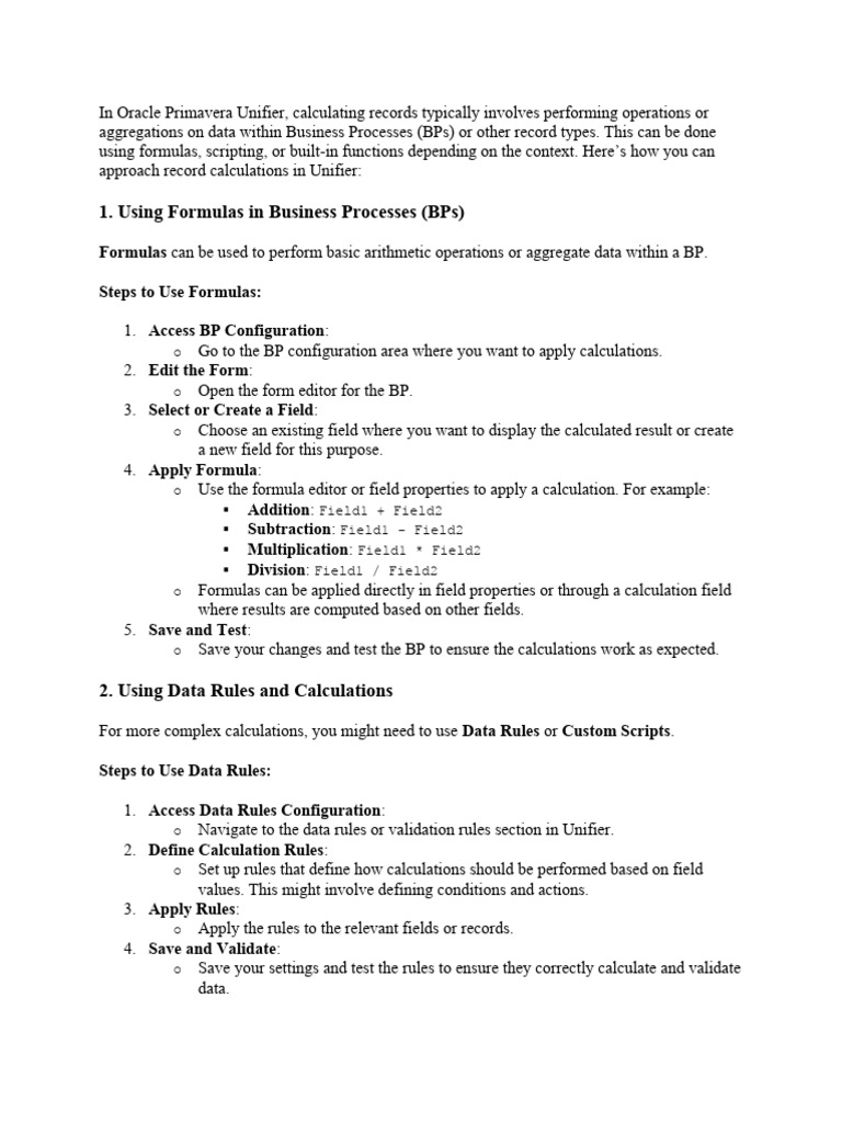 Calculating Record in Unifier | PDF | Field (Mathematics) | Business ...