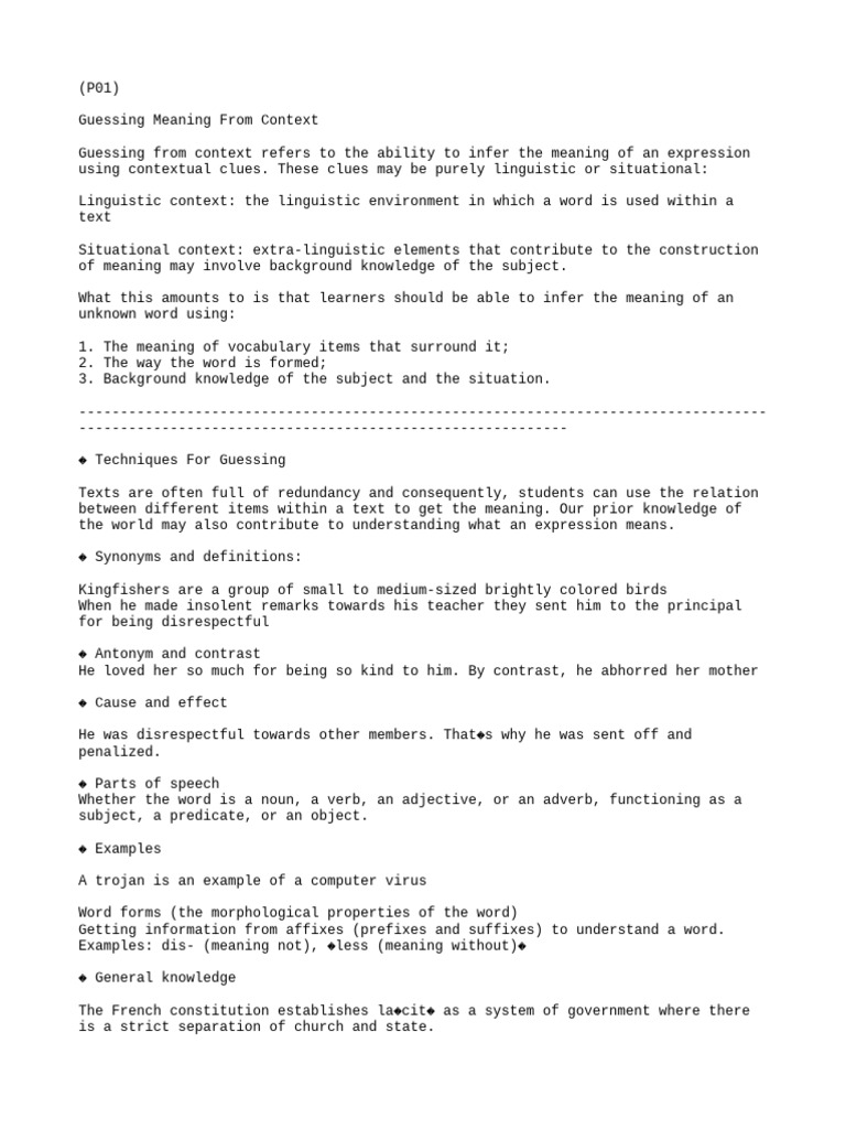 Guessing Meaning From Context | PDF | Word | Vocabulary