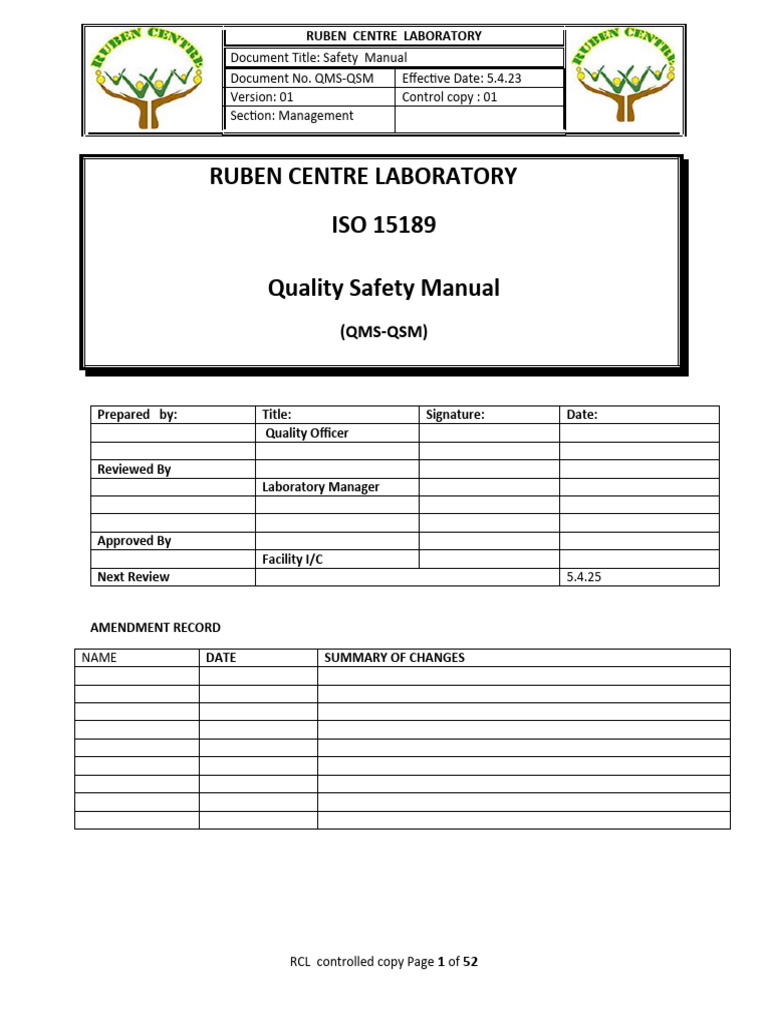 SCM-Ruben Safety Manual | PDF | Laboratories | Occupational Safety And ...