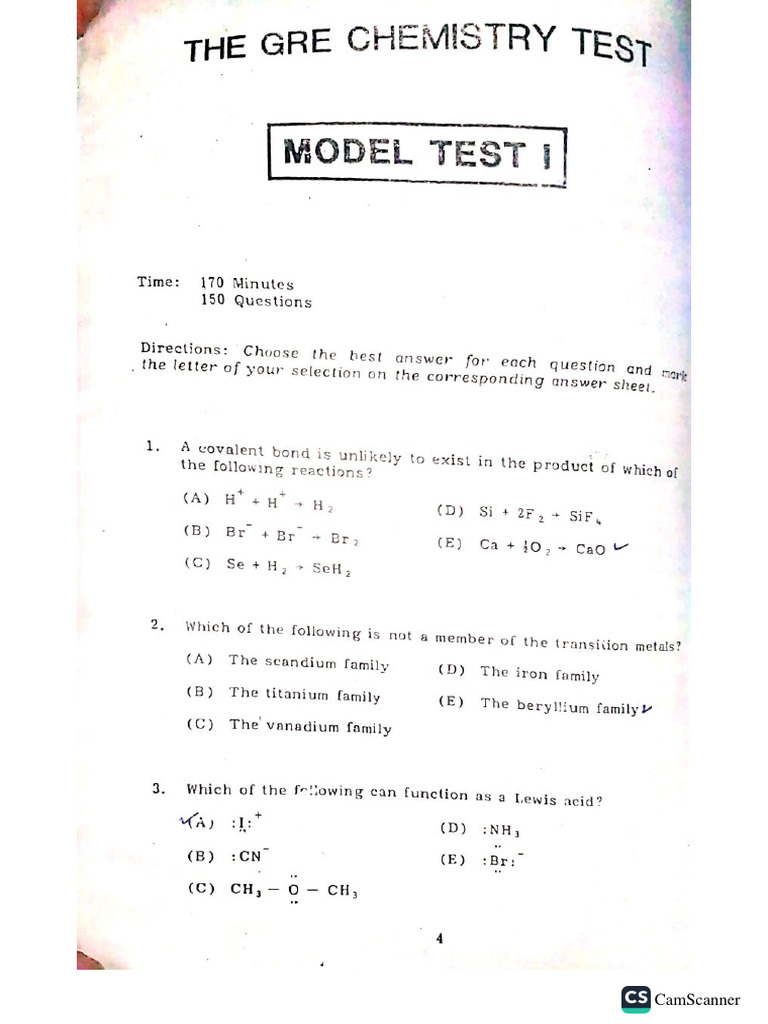 GRE CHEM Model Test 1 | PDF