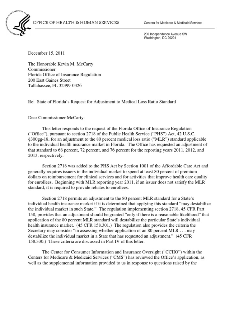 Florida MLR Letter | PDF | Deductible | Patient Protection And ...