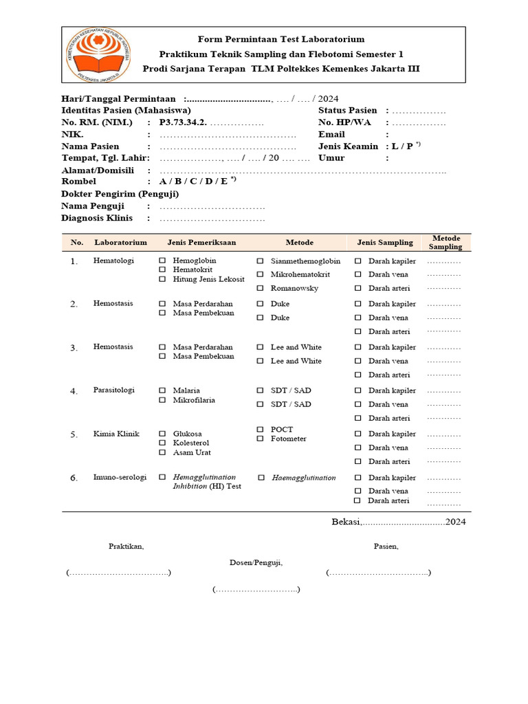 Form Permintaan Tes Laboratorium (FPPL) Tanpa PJ | PDF