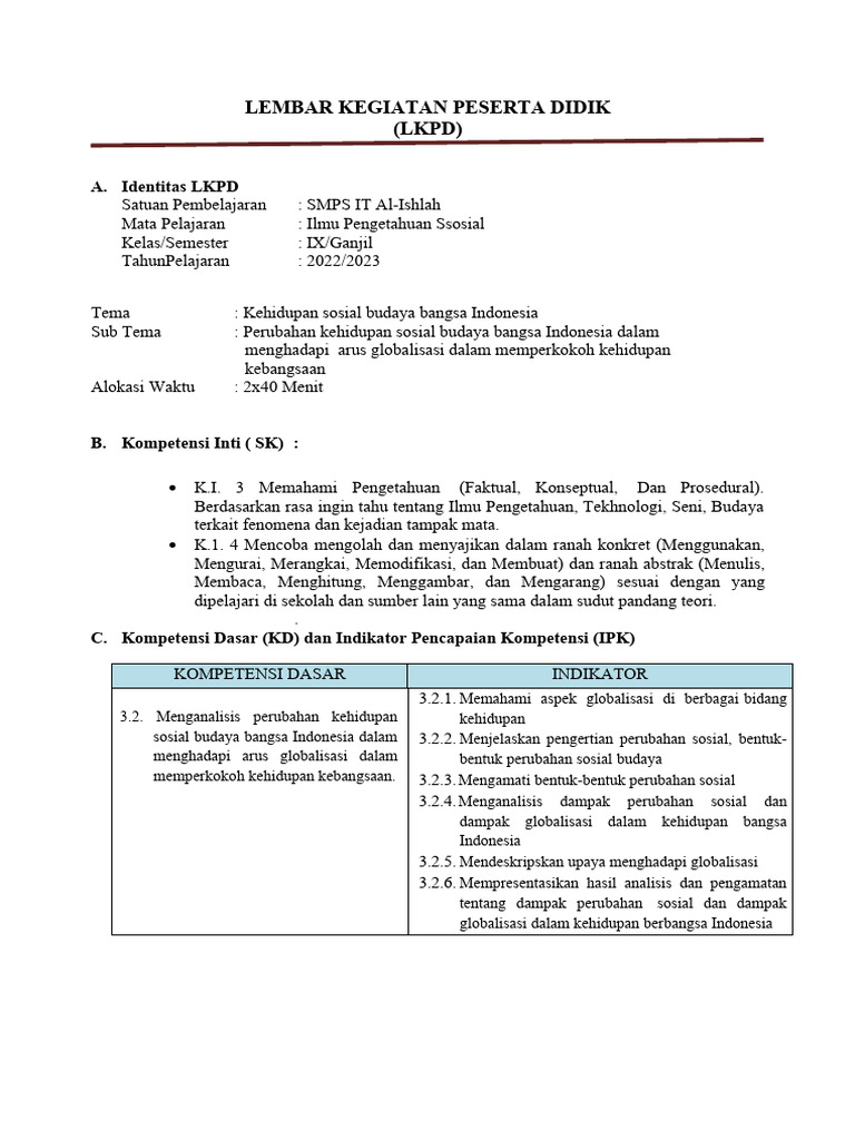 LKPD 9 Perubahan Sosial | PDF