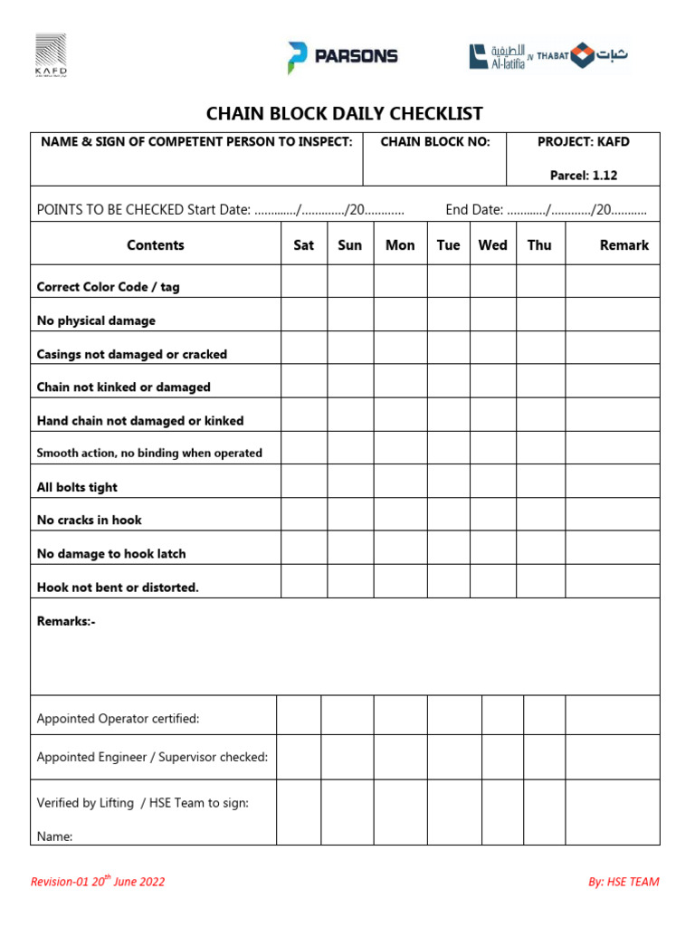 Chain Block Checklist | PDF