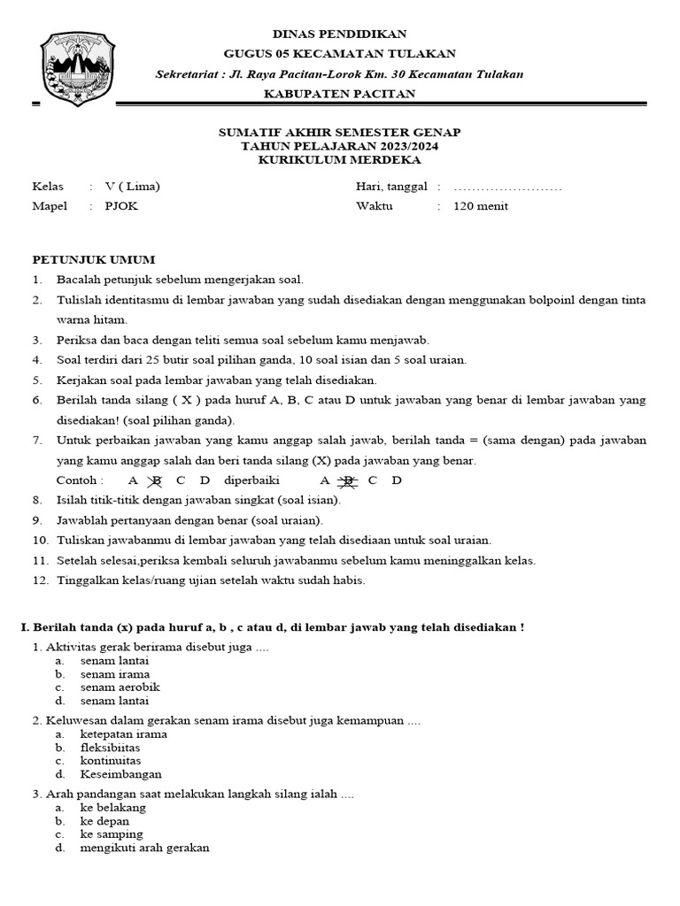 Soal Pjok Kelas 5 Semester 2 | PDF