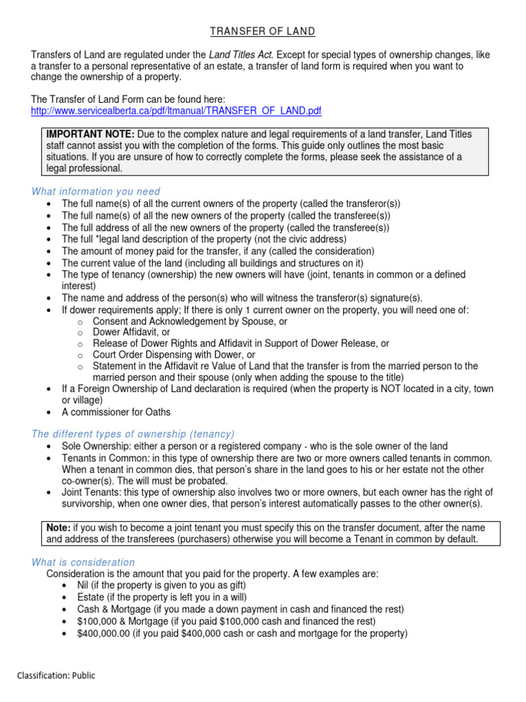 Alberta Transfer of Land Guide | PDF | Concurrent Estate | Common Law