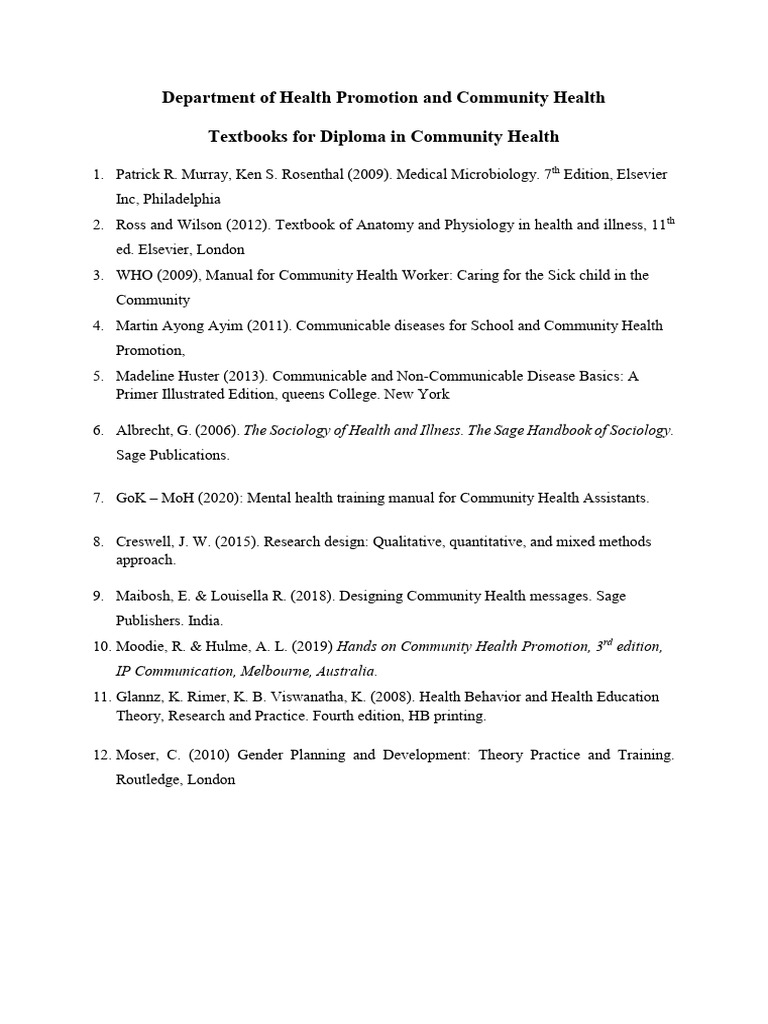 Diploma in Community Health Books | PDF