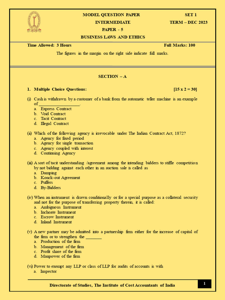 Paper5 Syl22 Dec23 Set1 | PDF | Employment | Private Law