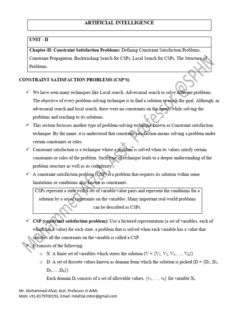 AI Unit-II Chapter-II Constraint Satisfaction Problems | PDF | Applied ... AI Unit-II Chapter-II Constraint Satisfaction Problems | PDF | Applied ...