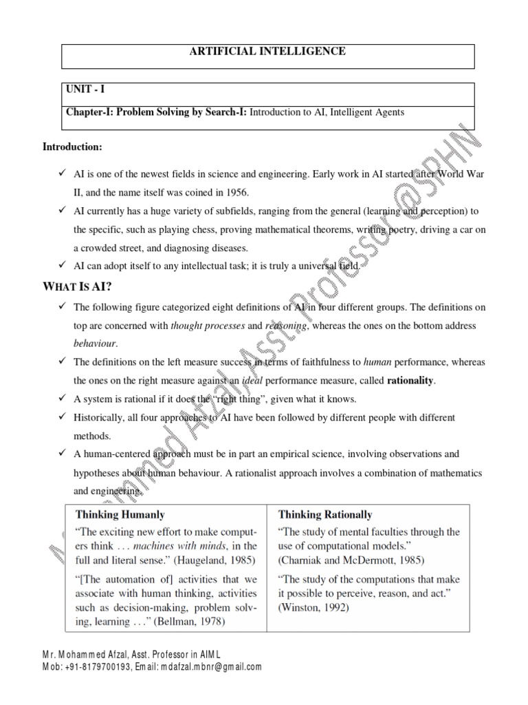 AI Unit-I Chapter-I Problem Solving by Search-I | PDF | Intelligence (AI) & Semantics ...