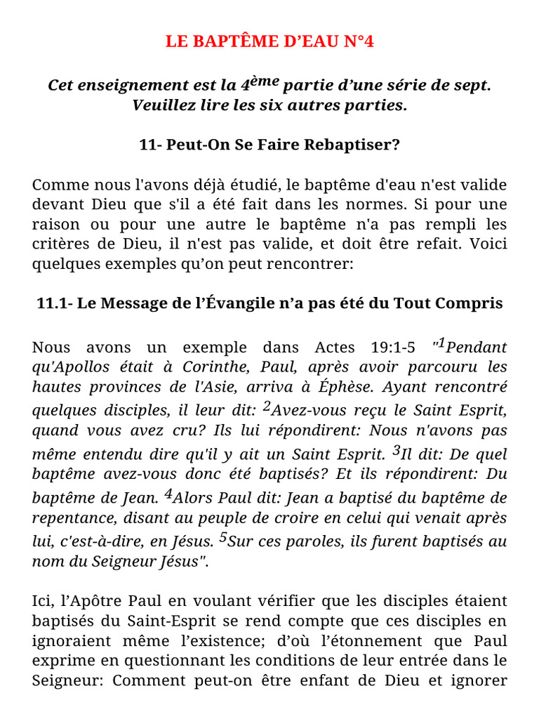 Le Baptême D'eau N°4-1 - 240807 - 215321 | PDF | Baptisme | Paul l'apôtre
