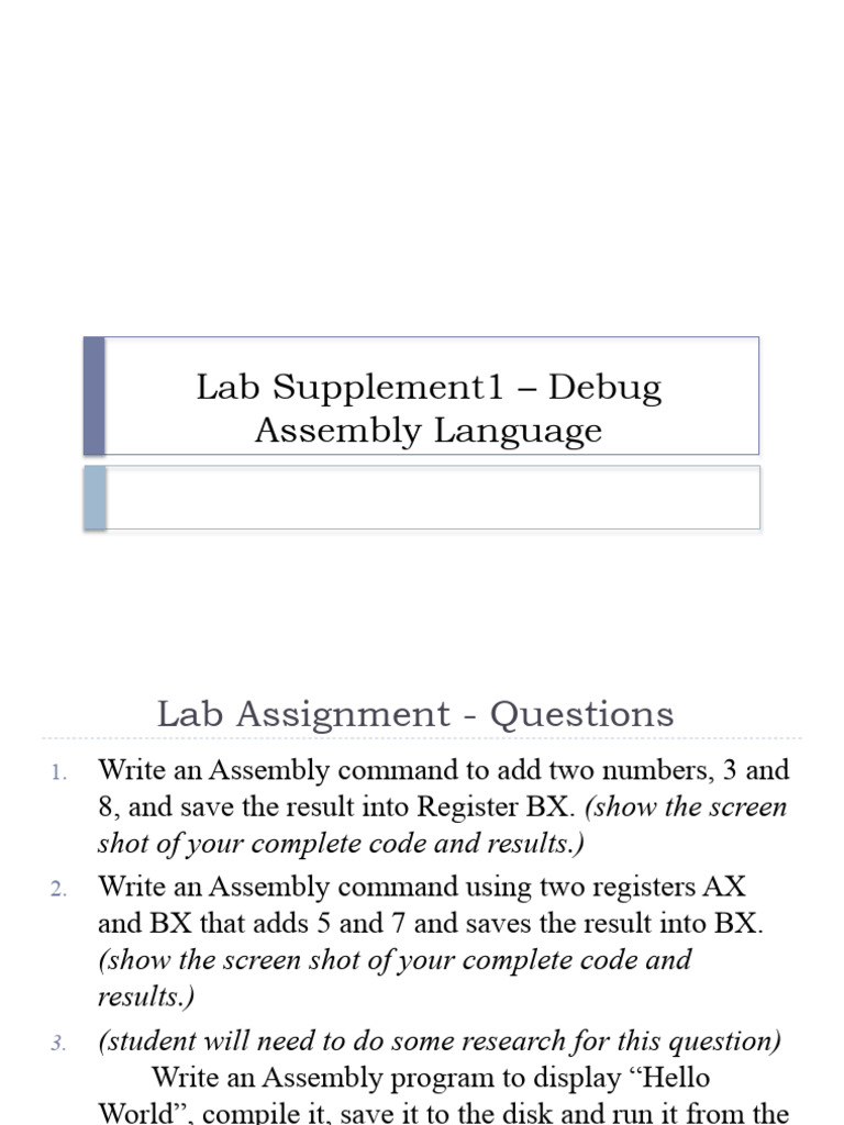 Lab Supplement 1 Debug Assembly Language | PDF | Assembly Language | Software Engineering