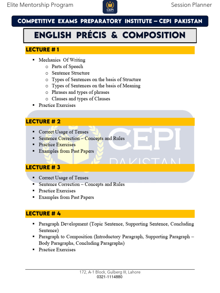 Session Planner (English Precis & Comp.) Updated | PDF | Linguistics | Grammar