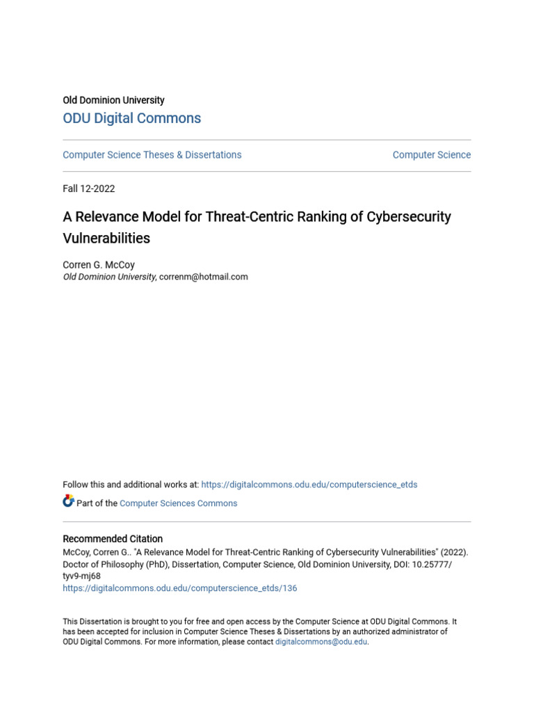A Relevance Model For Threat-Centric Ranking of Cybersecurity Vul | PDF | Vulnerability ...