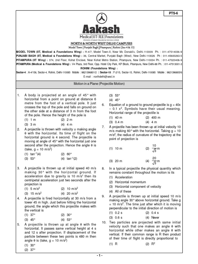 PTS 6 AS19 Motion in a Plane Projectile Motion for 07-10-19 With (3) | PDF | Acceleration ...