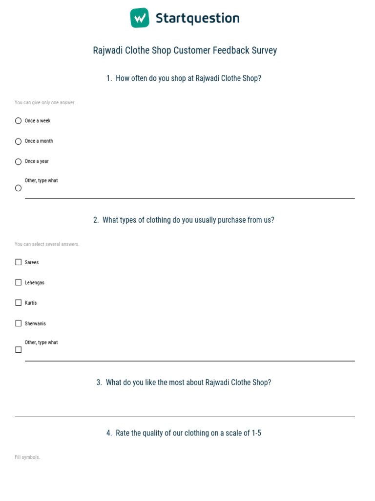 Rajwadi Clothe Shop Feedback Survey | PDF | Marketing