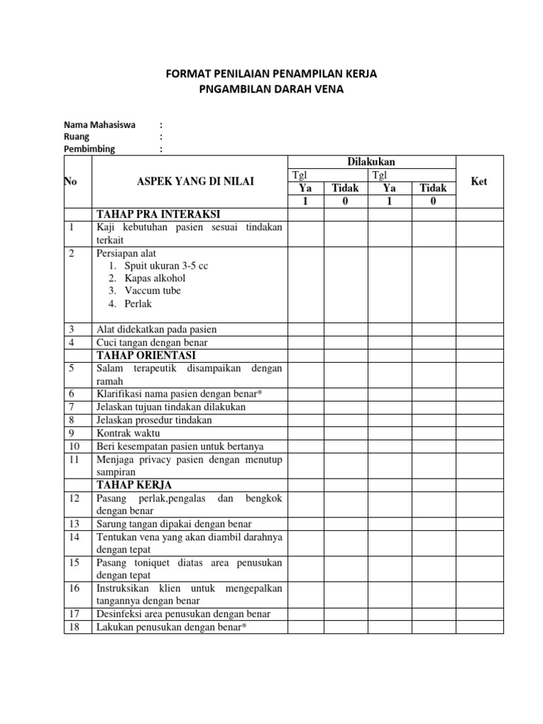 Format Penilaian Pengambilan Darah Vena | PDF