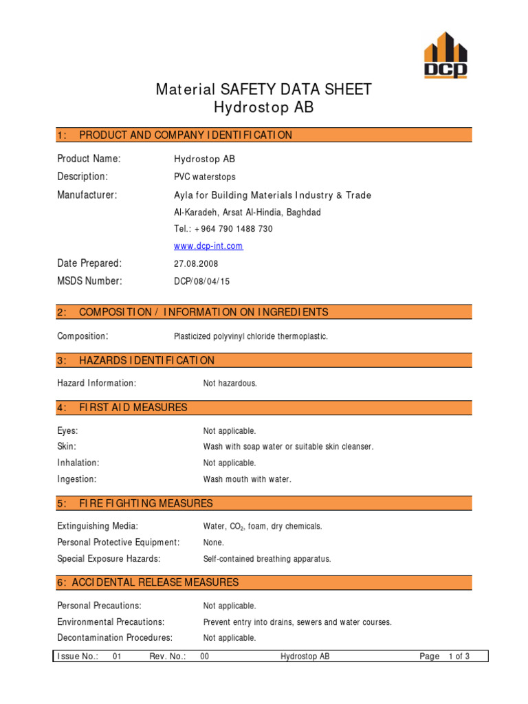 Hydrostop AB 2 | PDF | Polyvinyl Chloride | Water