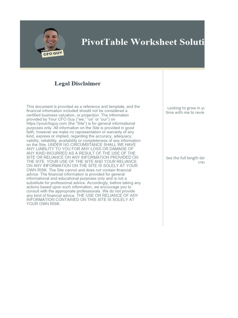 Your CFO Guy - PivotTables Worksheet Solutions | PDF | Expense ...