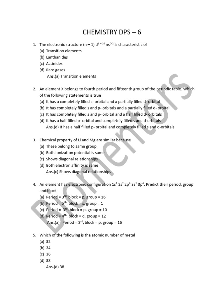 Chemistry DPS: Electronic Structure Quiz | PDF