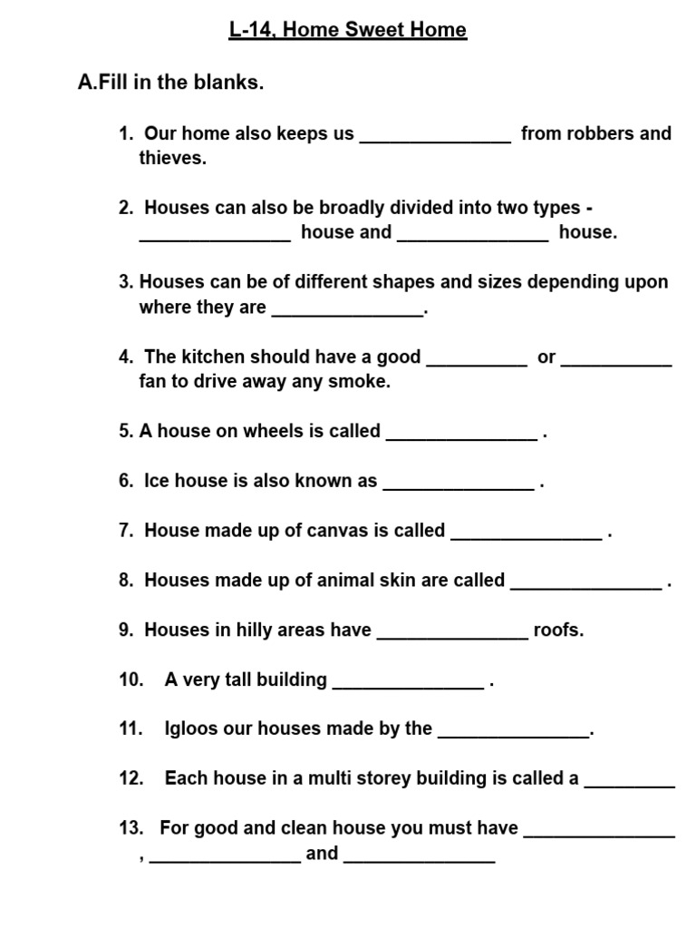 Home Sweet Home Worksheet Answers | PDF