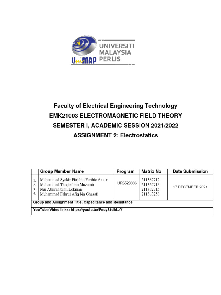 Group 10 Assignment 2 (Capacitance and Resistance) | PDF | Capacitor | Capacitance