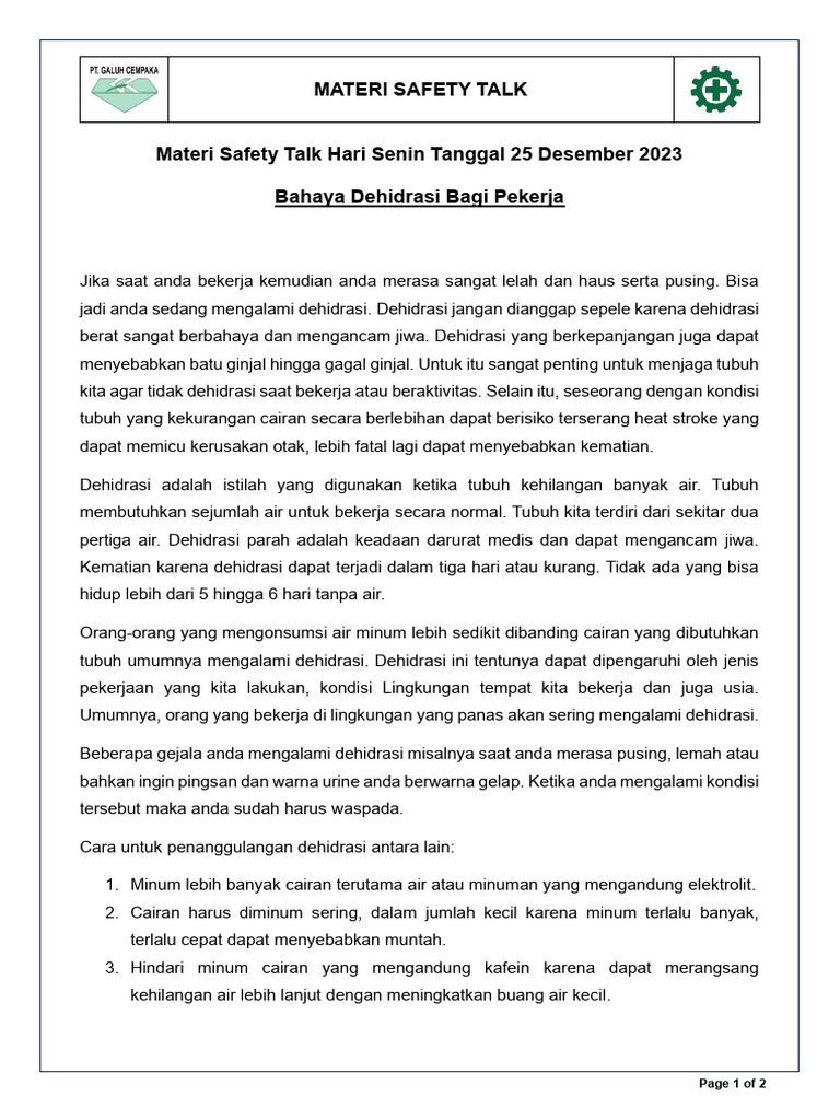 Materi Safety Talk 1 | PDF