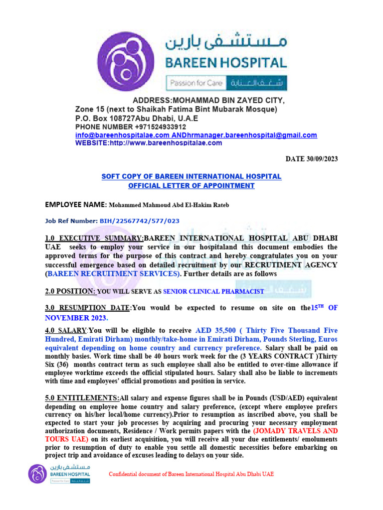 Appointment Letter for Senior Pharmacist | PDF | Employment | United ...