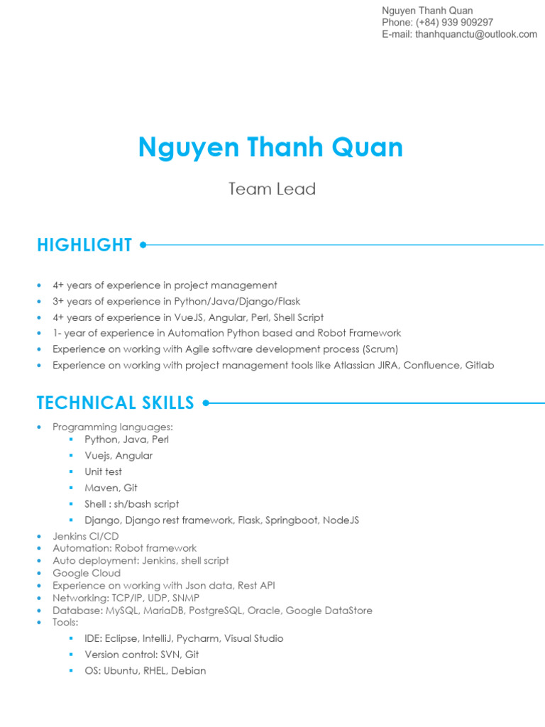Resume Nguyen Thanh Quan | PDF | Scripting Language | Python (Programming Language)