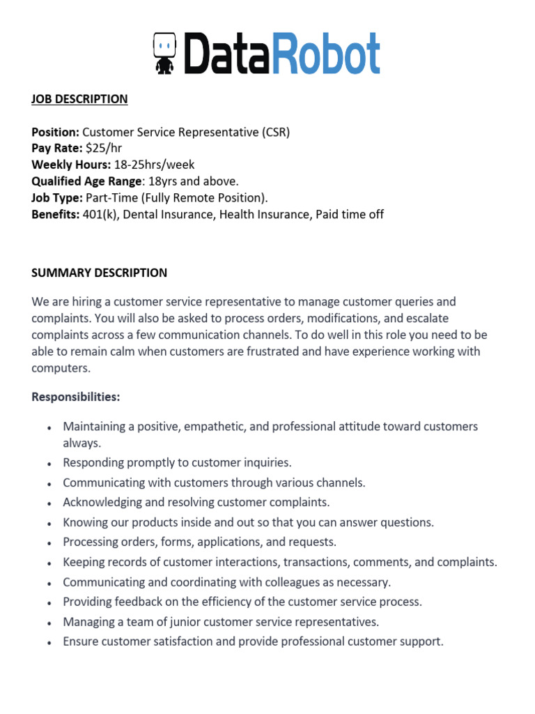 CSR Job Description | PDF