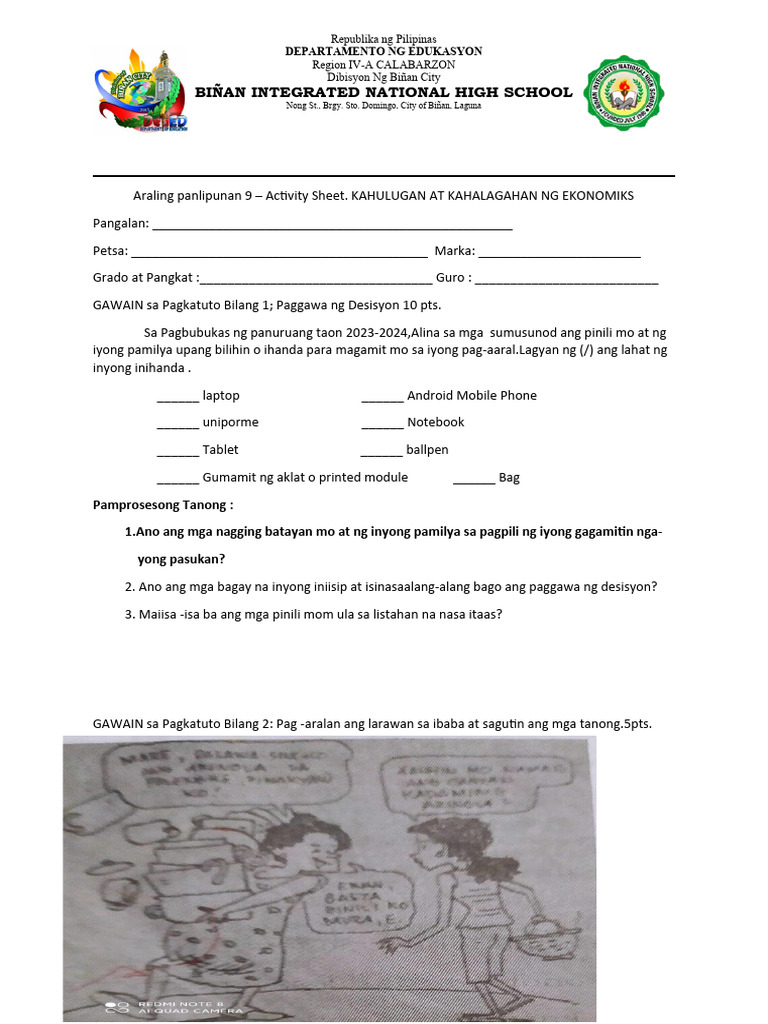 Araling-Panlipunan-9-Activity-Sheet-2023-2024 2 | PDF