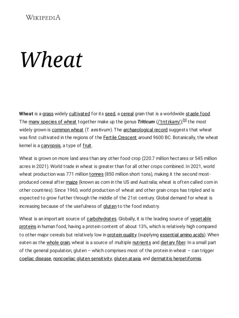 Wheat - Wikipedia | PDF | Wheat | Flour