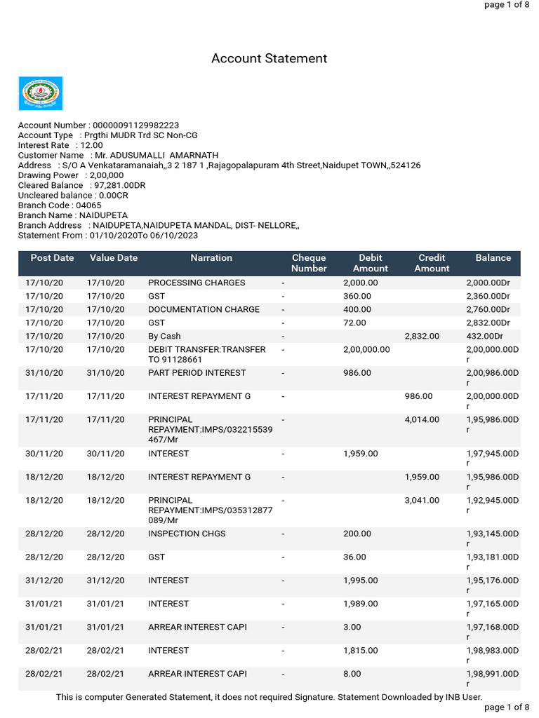 Account Statement | PDF | Debits And Credits | Interest
